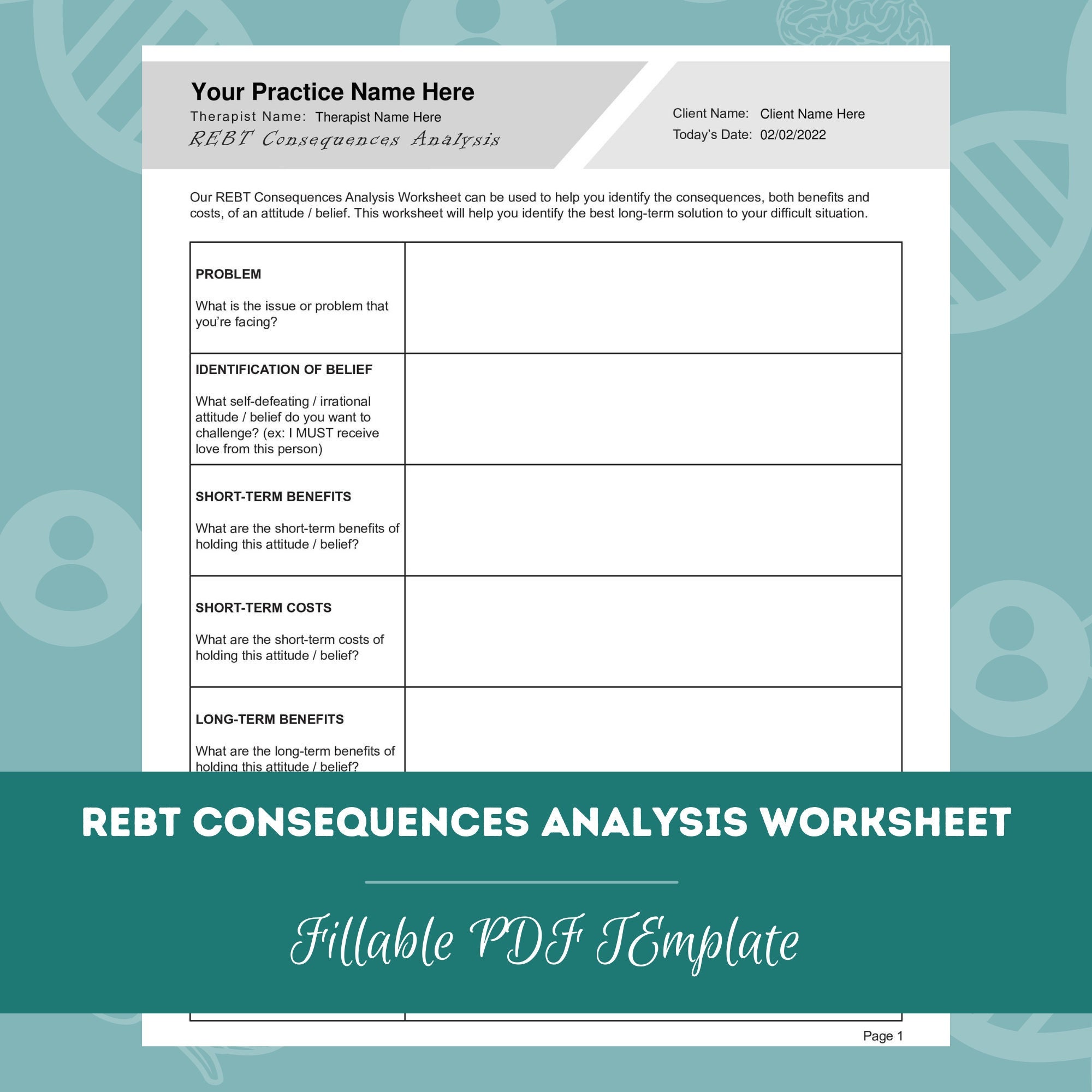 REBT Consequences Analysis Worksheet PDF | Editable / Fillable PDF Template | for Counselors ...