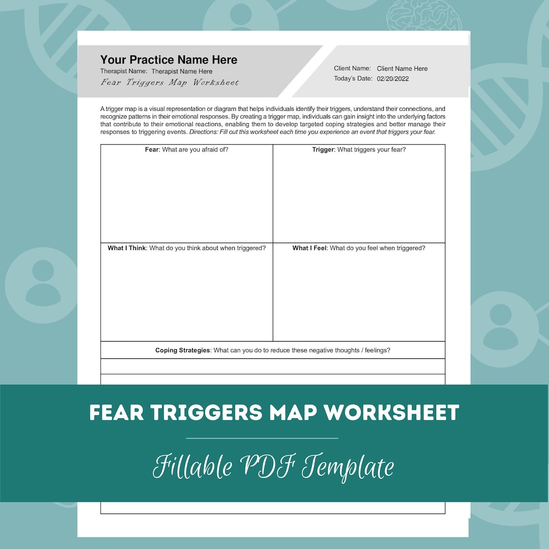 Fear Triggers Map Worksheet | Editable / Fillable PDF | for Counselors ...
