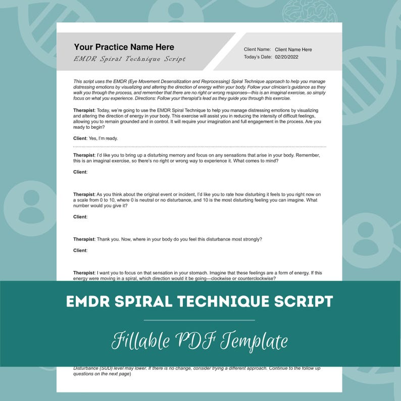 EMDR Spiral Technique Script Worksheet | Fillable PDF | Counselors ...