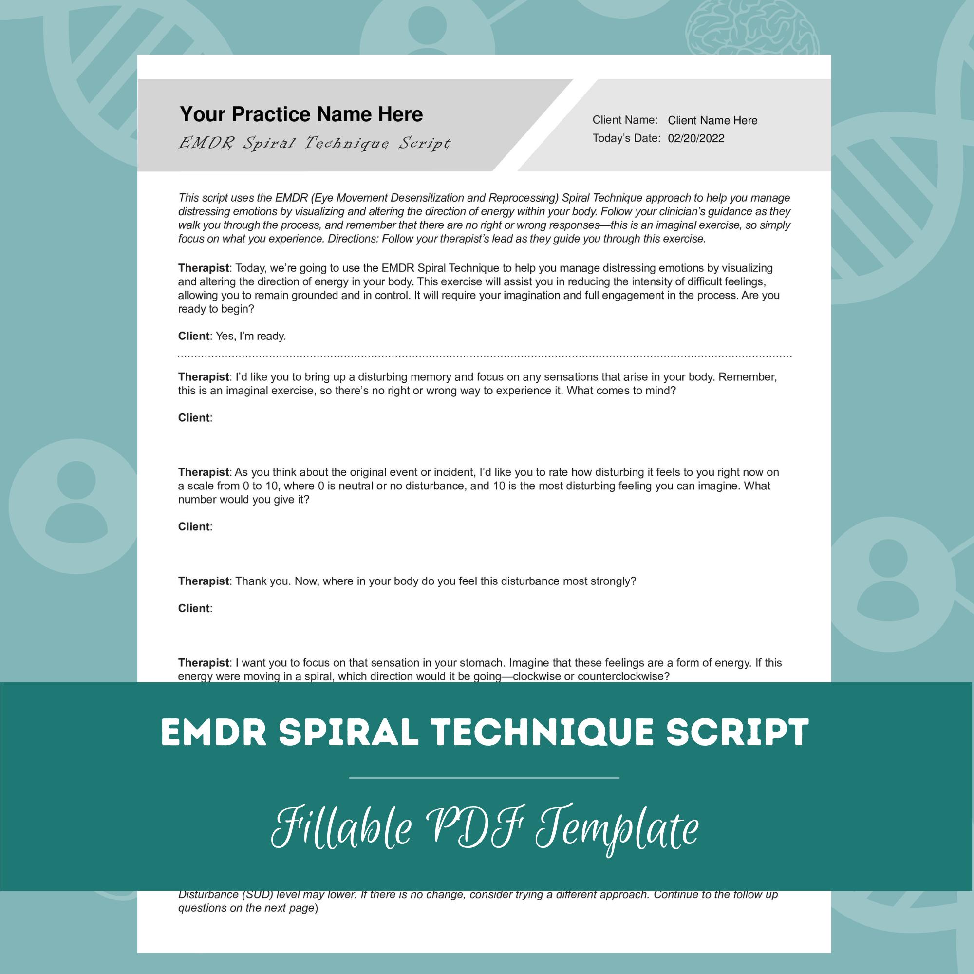 EMDR Spiral Technique Script Worksheet | Fillable PDF | Counselors ...