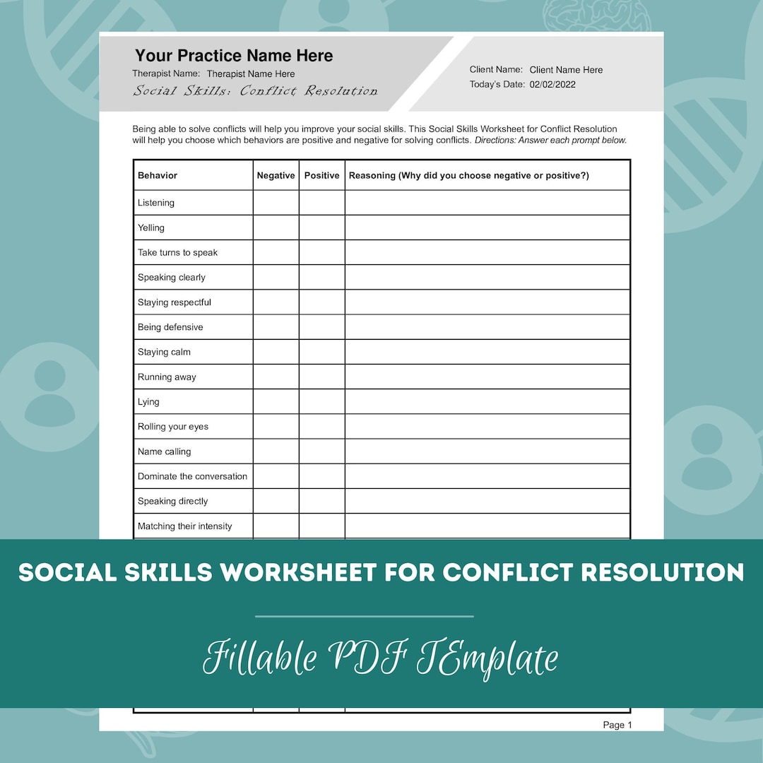 Social Skills Worksheets for Conflict Resolution | Editable / Fillable ...
