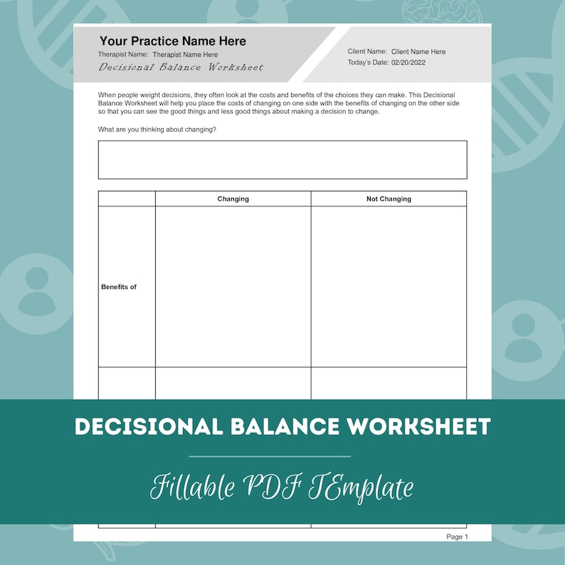Decisional Balance Worksheet | Editable / Fillable PDF Template | for ...