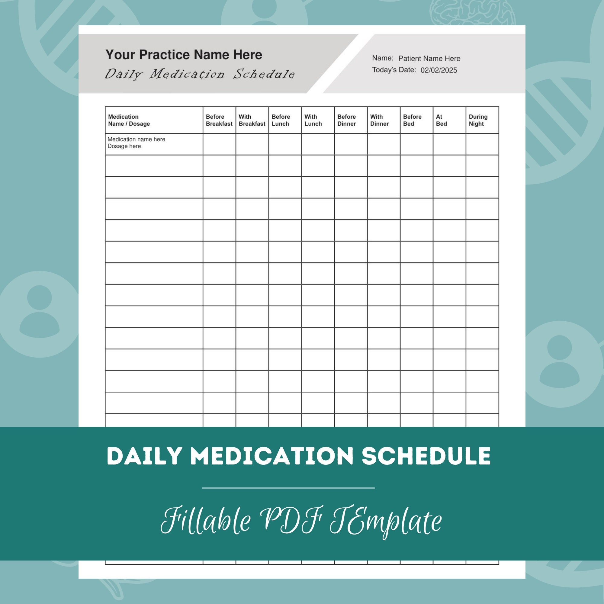 Daily Medication Schedule | Editable / Fillable PDF Template | for ...