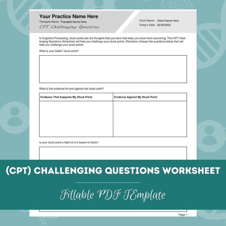 Cognitive Processing Therapy (CPT) Challenging Questions Worksheet ...