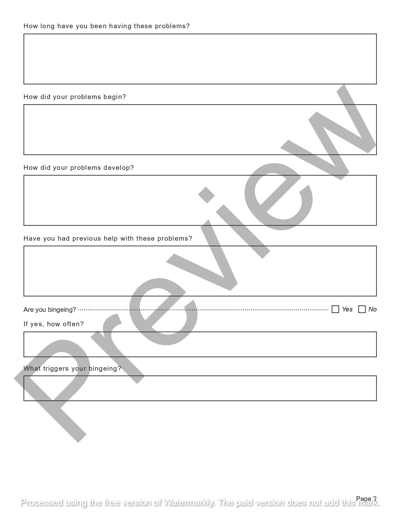 Eating Disorder Assessment Template | Editable / Fillable PDF | for ...