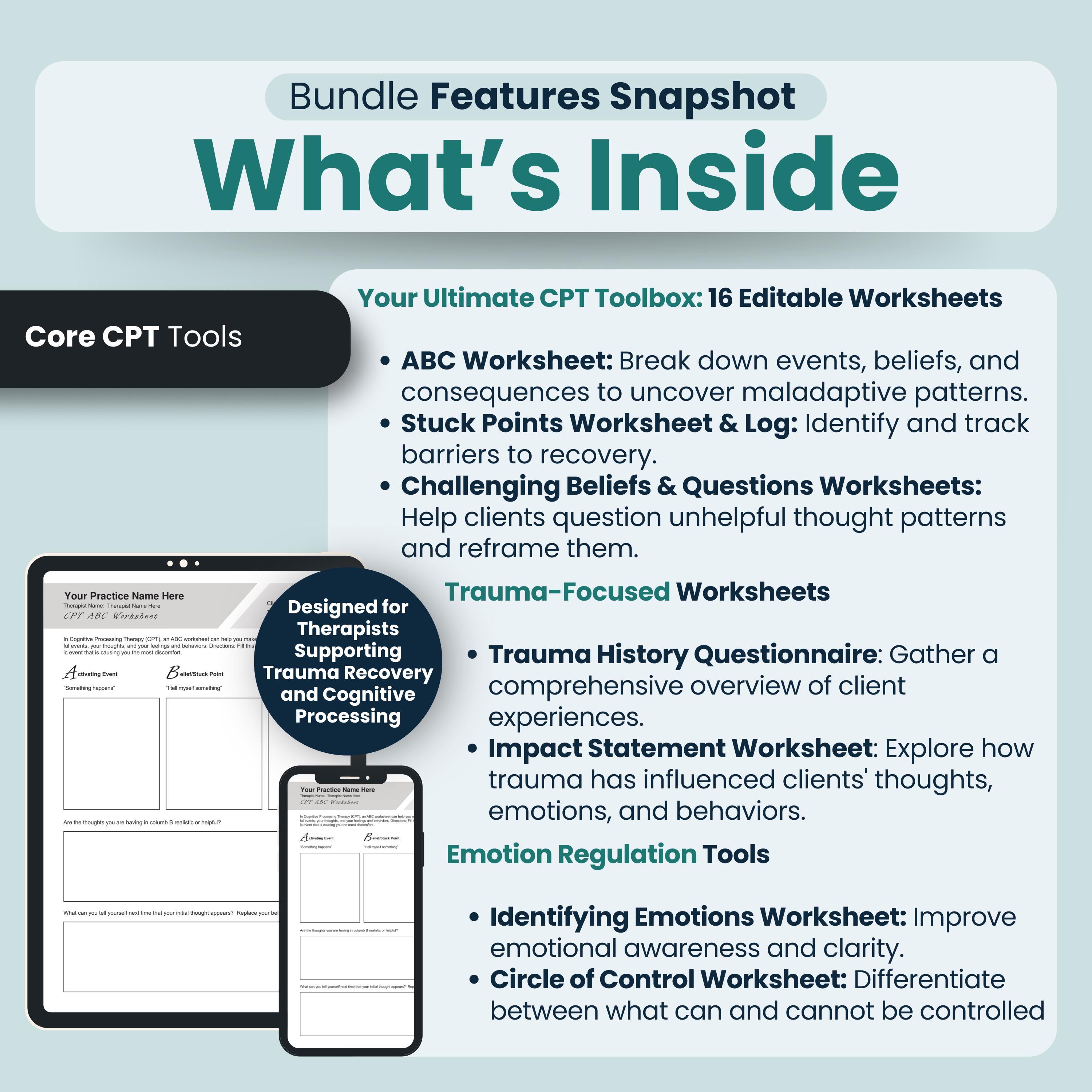 Cognitive Processing Therapy Worksheets Bundle, 17fillable/printable ...