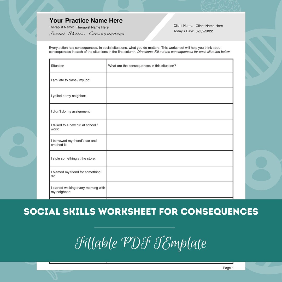 Social Skills Worksheets for Consequences | Editable / Fillable PDF ...