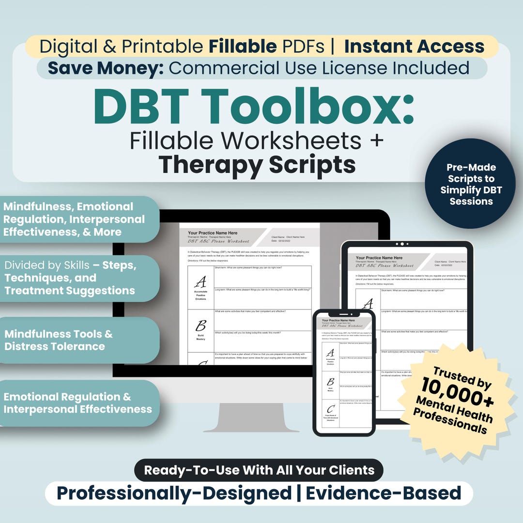 Dialectical Behavior Therapy Worksheets Bundle, 39 Fillable PDF ...