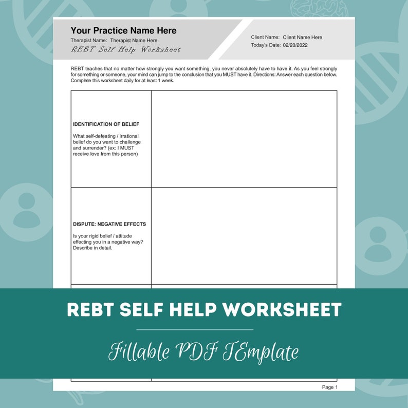 REBT Self Help Worksheet PDF | Editable / Fillable PDF Template | for ...