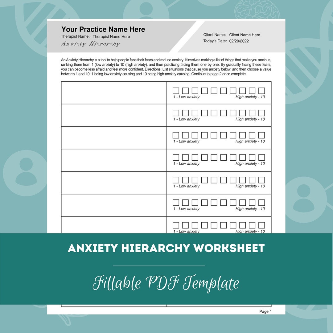 Anxiety Hierarchy Worksheet | Editable / Fillable PDF | for Counselors ...