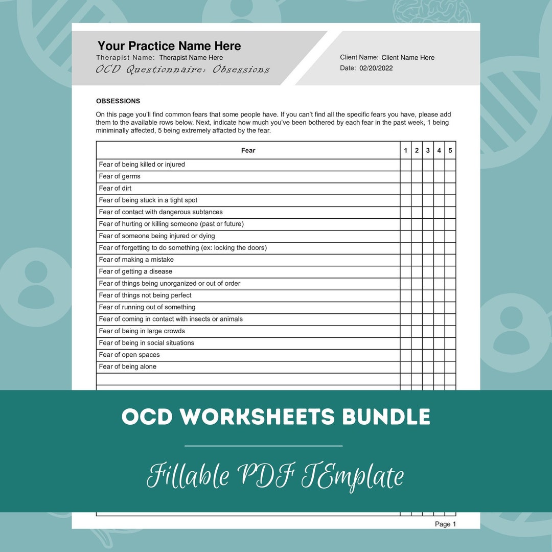 OCD Worksheets Bundle Editable / Fillable PDF Template for - Etsy