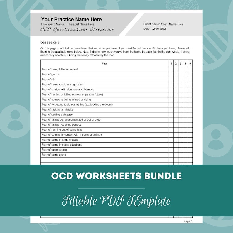 OCD Worksheets Bundle, 22 Fillable/printable PDF Templates, Obsessive ...