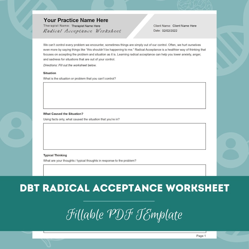 DBT Radical Acceptance Worksheet | Editable / Fillable PDF Template ...
