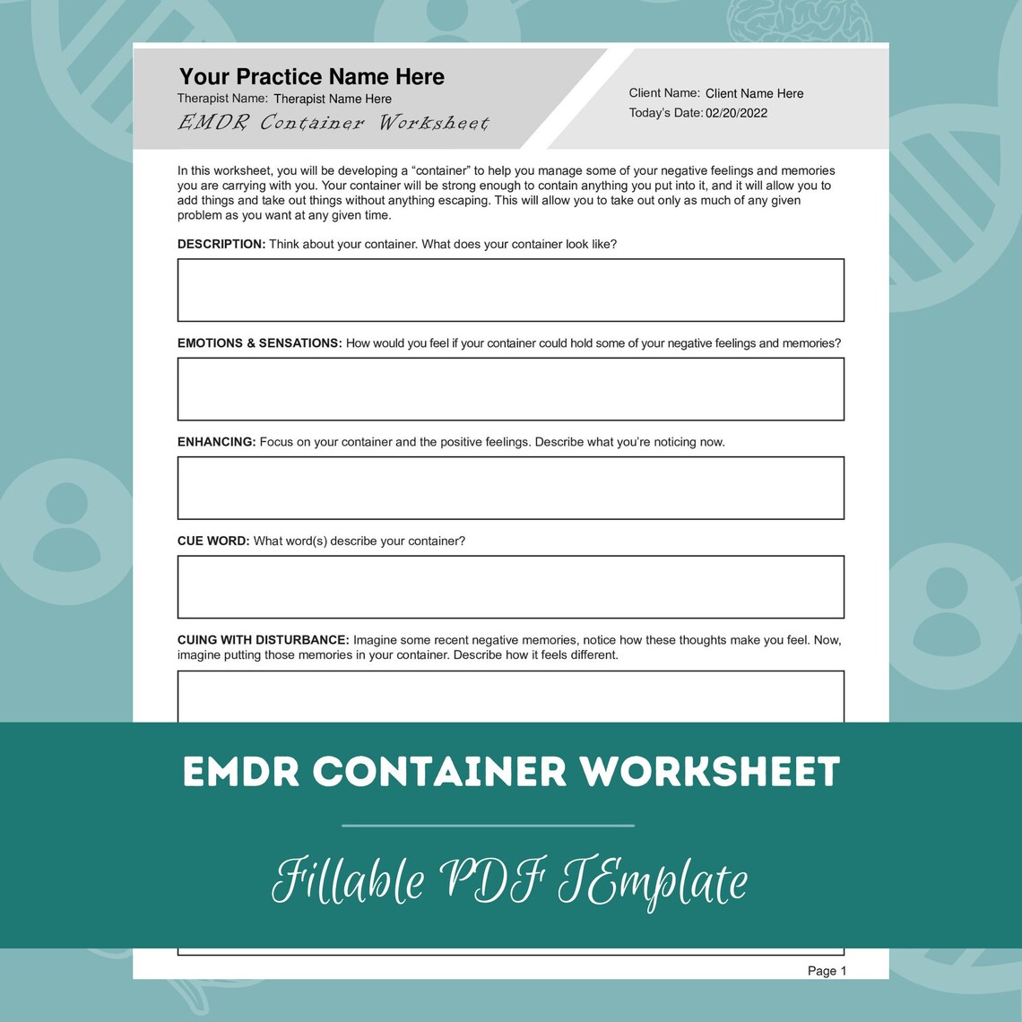 EMDR Container Worksheet | Editable / Fillable PDF Template | for ...