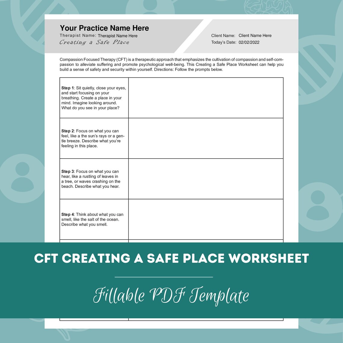 CFT Creating a Safe Place Worksheet | Editable / Fillable PDF Template ...