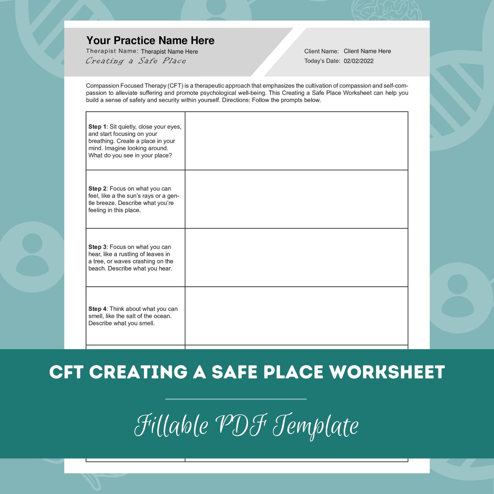 CFT Creating a Safe Place Worksheet | Editable / Fillable PDF Template ...