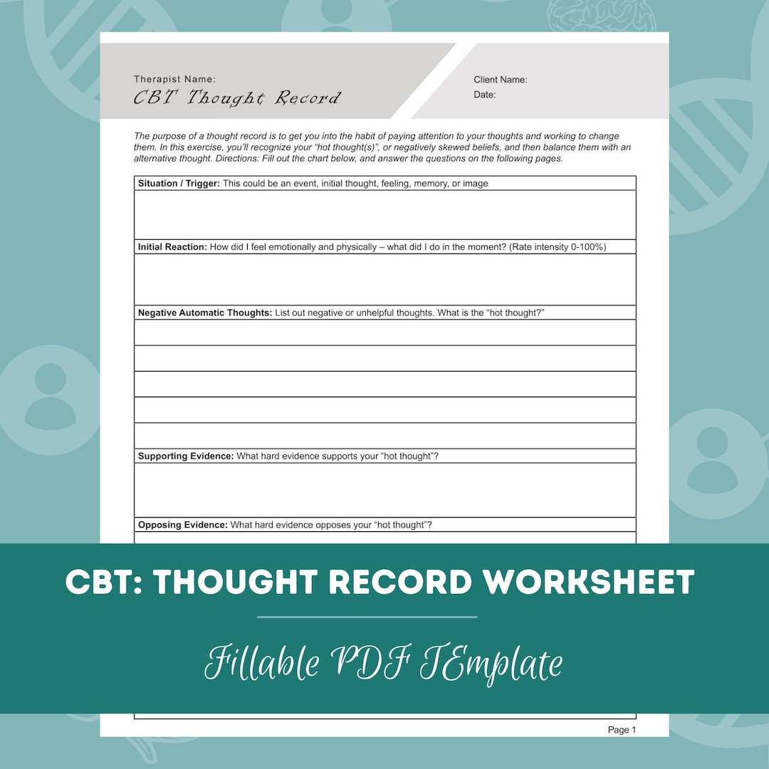 CBT: Thought Record Worksheet | Editable / Fillable PDF | for ...