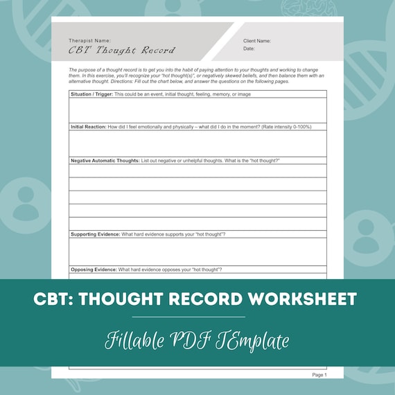 CBT: Thought Record Worksheet Editable / Fillable PDF for - Etsy