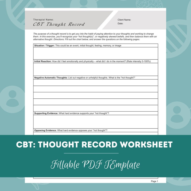 CBT: Thought Record Worksheet | Editable / Fillable PDF | for ...