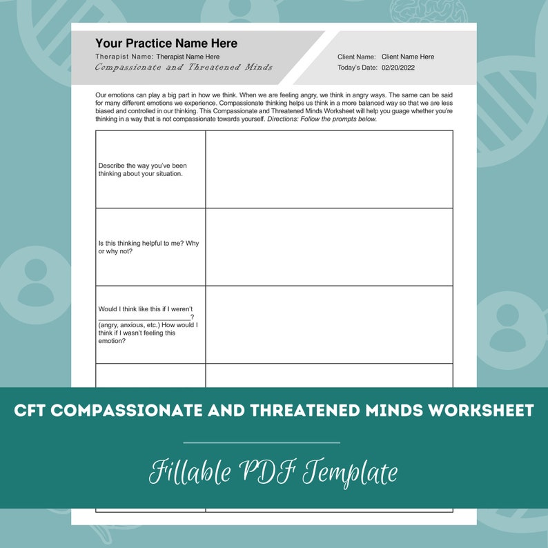 Compassion-focused Therapy Worksheets Bundle 14 Editable / Fillable PDF ...