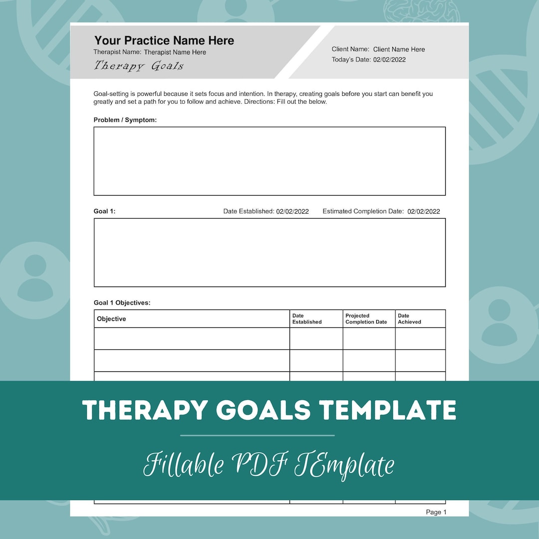 Therapy Goals PDF Template for Mental Health / Counseling | Editable ...