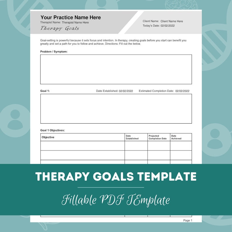 Therapy Goals PDF Template for Mental Health / Counseling | Editable ...