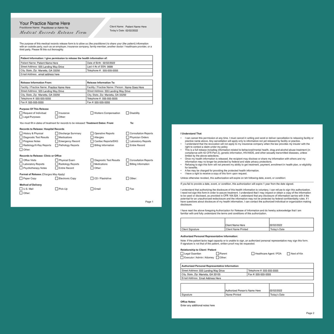 Medical Records Release Form Editable / Fillable PDF - Etsy