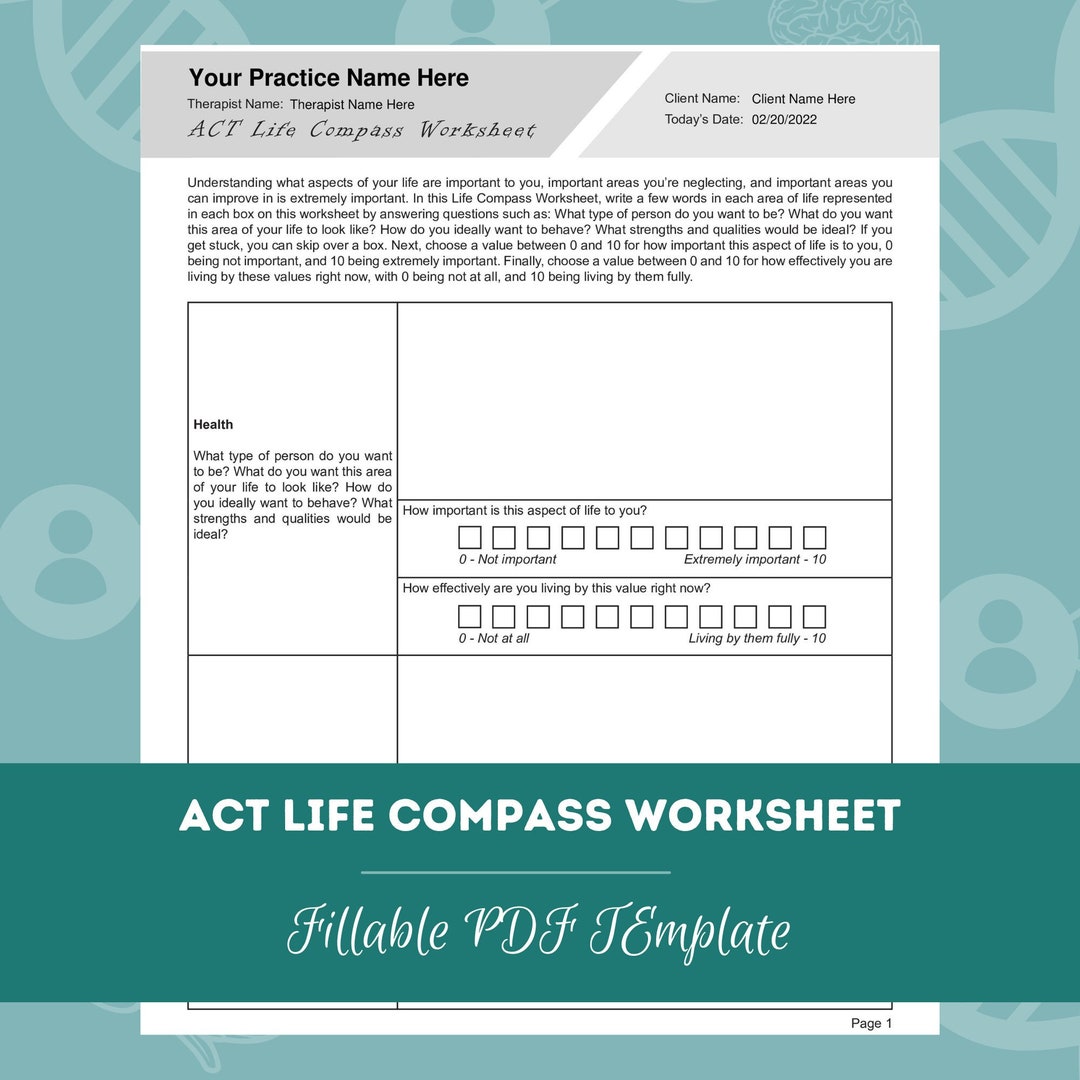 ACT Life Compass Worksheet | Editable / Fillable PDF | for Counselors ...