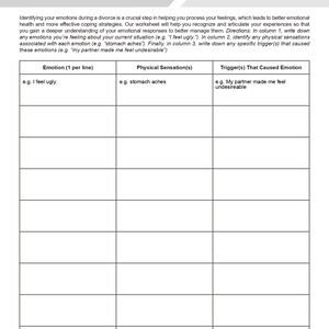 Emotional Awareness for Divorce Worksheet | Editable / Printable ...