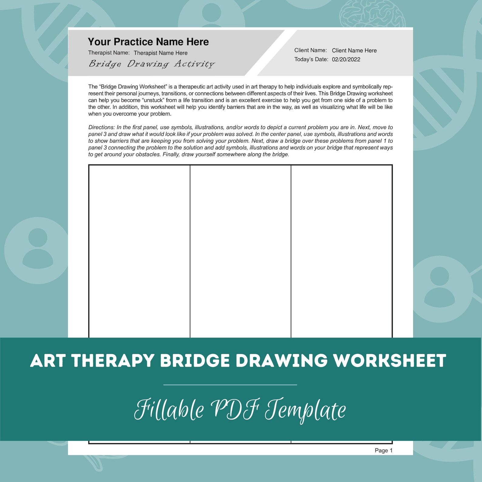 Art Therapy Bridge Drawing Worksheet | Editable / Fillable PDF Template ...