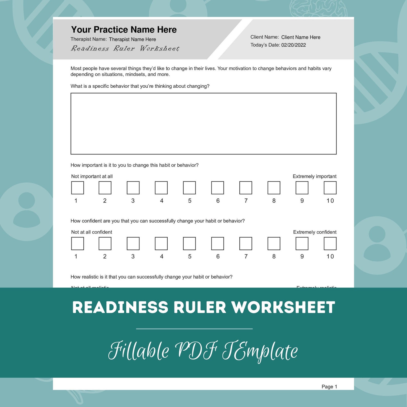 Readiness Ruler Worksheet | Editable / Fillable PDF Template | for ...