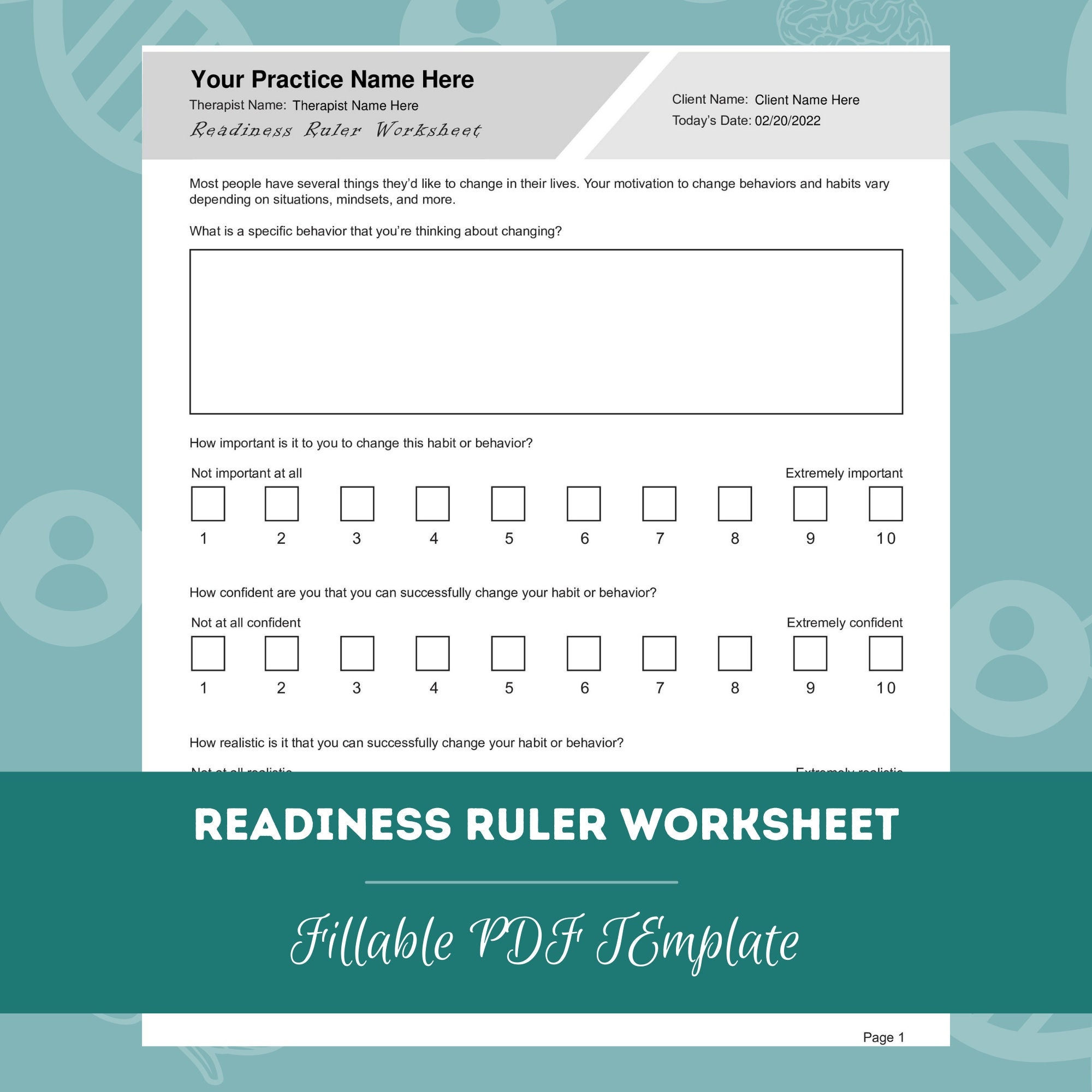 Readiness Ruler Worksheet | Editable / Fillable PDF Template | for ...
