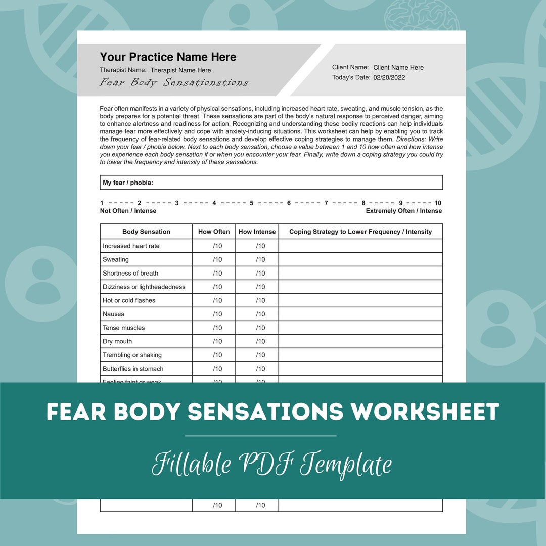 Fear Body Sensations Worksheet | Editable / Fillable PDF | for ...
