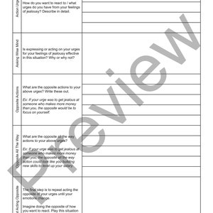 Opposite Action for Jealousy Worksheet | Editable / Fillable ...