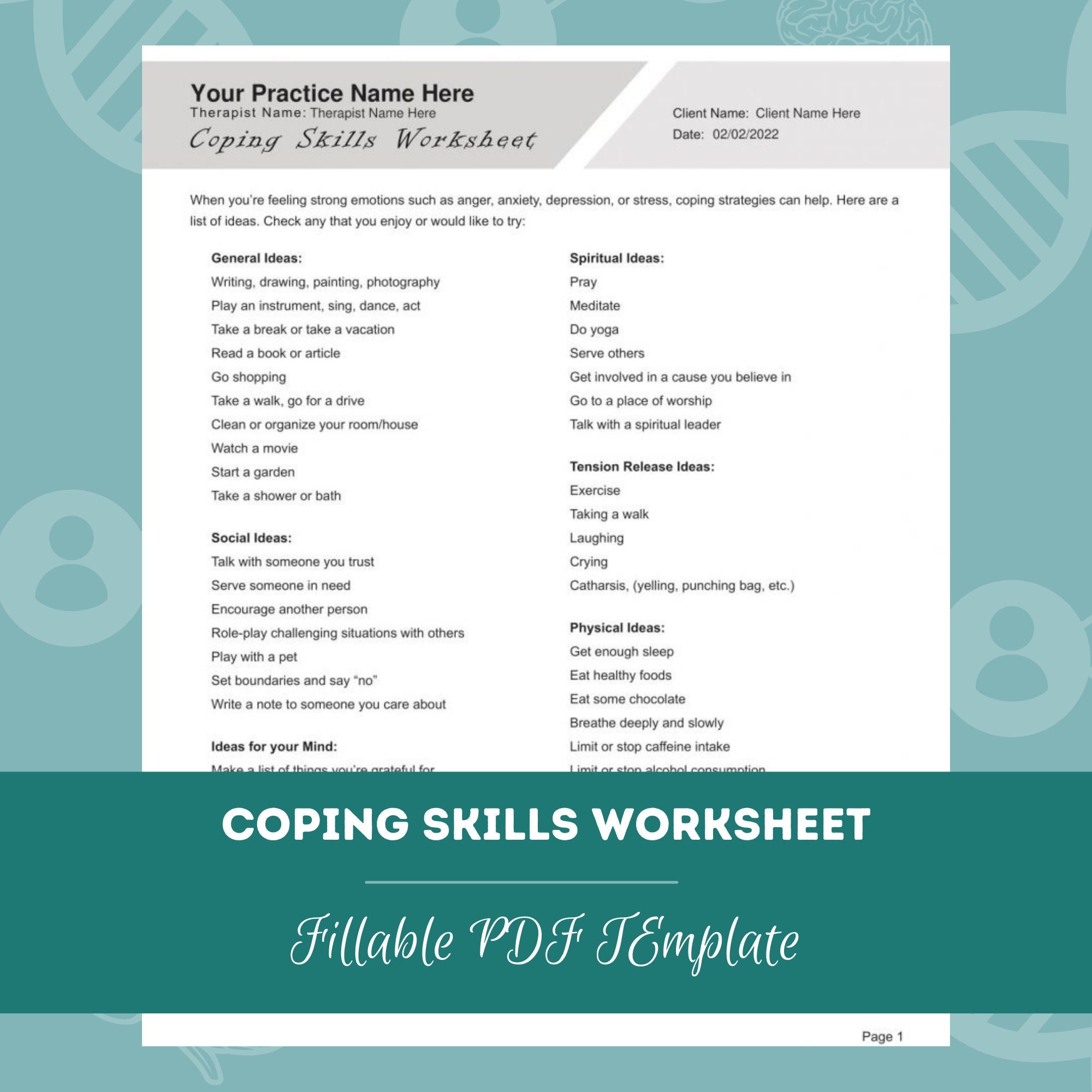 Coping Skills Worksheet | Editable / Fillable PDF Template | for ...