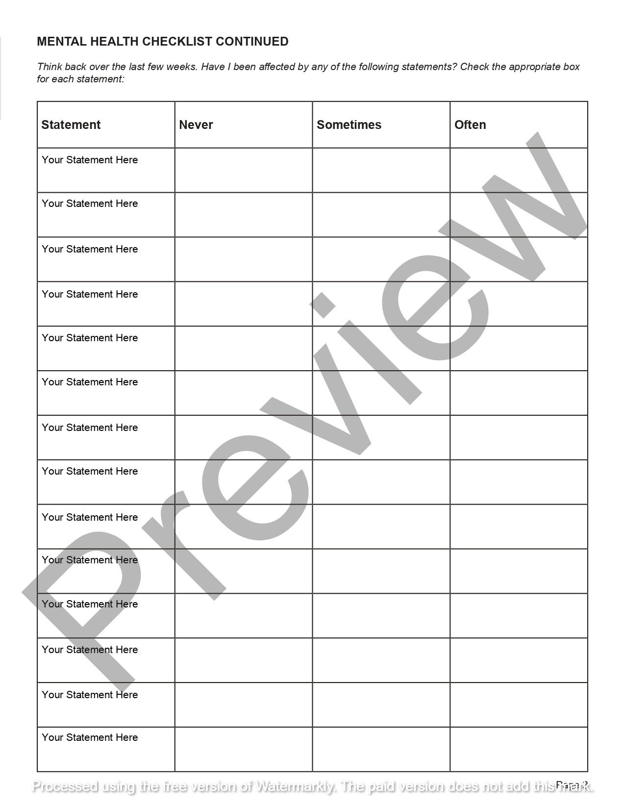 Mental Health Check in Questions | Editable / Fillable PDF | for ...