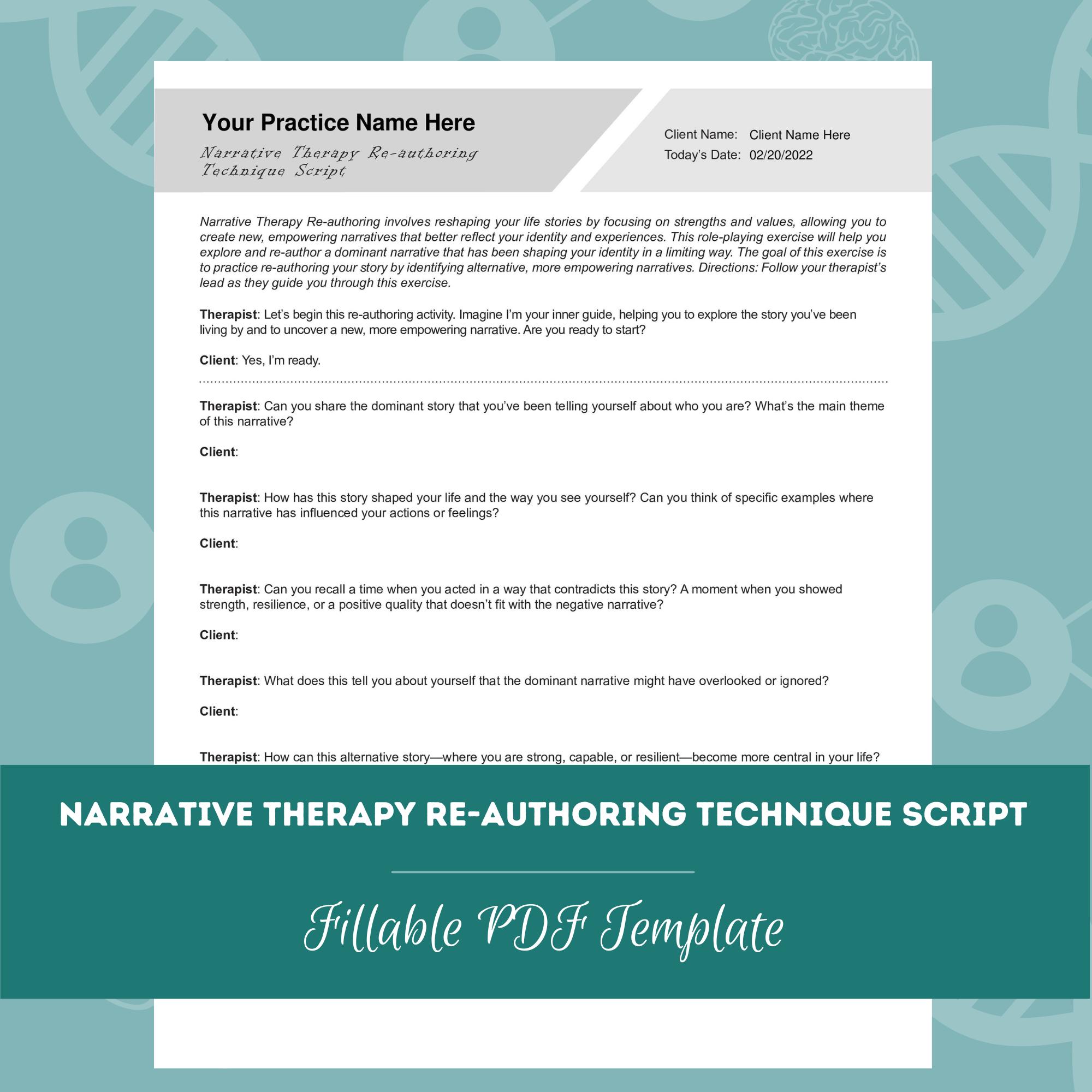 Narrative Therapy Re-authoring Technique Script Worksheet | Fillable ...