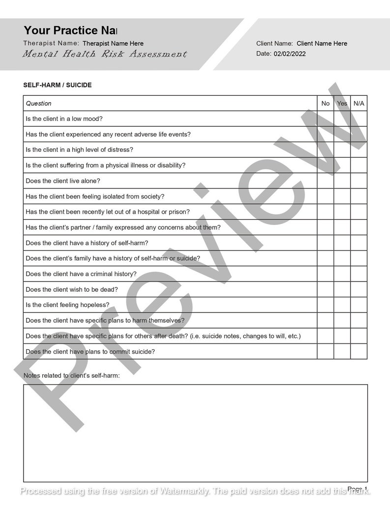 Mental Health Risk Assessment | Editable / Fillable PDF | for ... Mental Health Risk Assessment | Editable / Fillable PDF | for ...