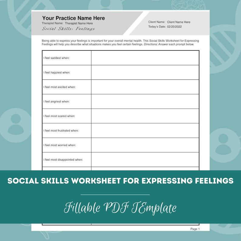 Social Skills Worksheets for Expressing Feelings | Editable / Fillable ...