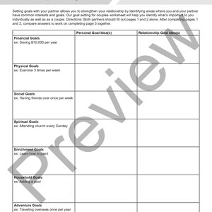 Goal Setting for Couples Worksheet | Editable / Fillable PDF Template ...