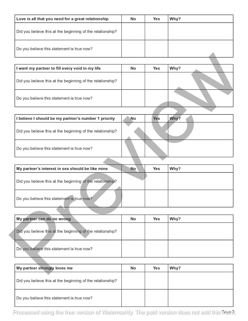 Relationship Expectations Worksheet | Editable / Fillable PDF Template ...