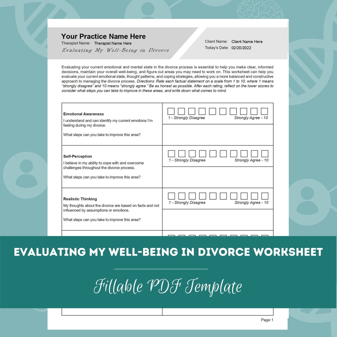 Evaluating My Well-being in Divorce Worksheet | Editable / Printable ...