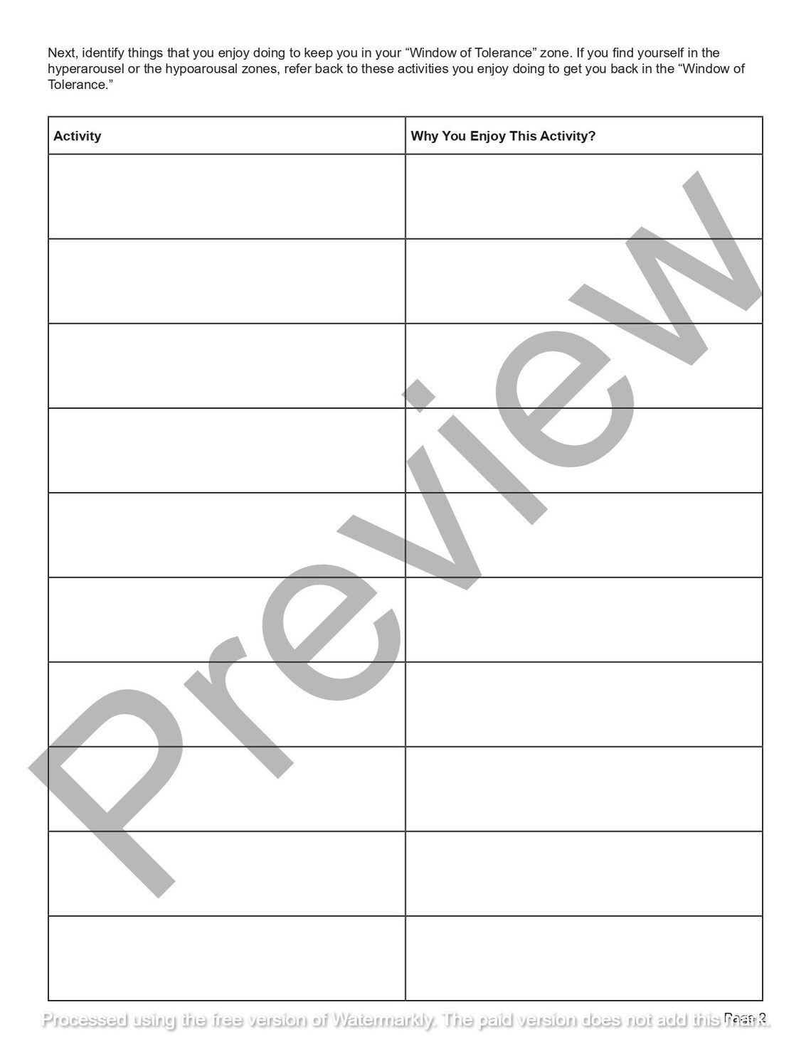 EMDR Window of Tolerance Worksheet | Editable / Fillable PDF Template ...