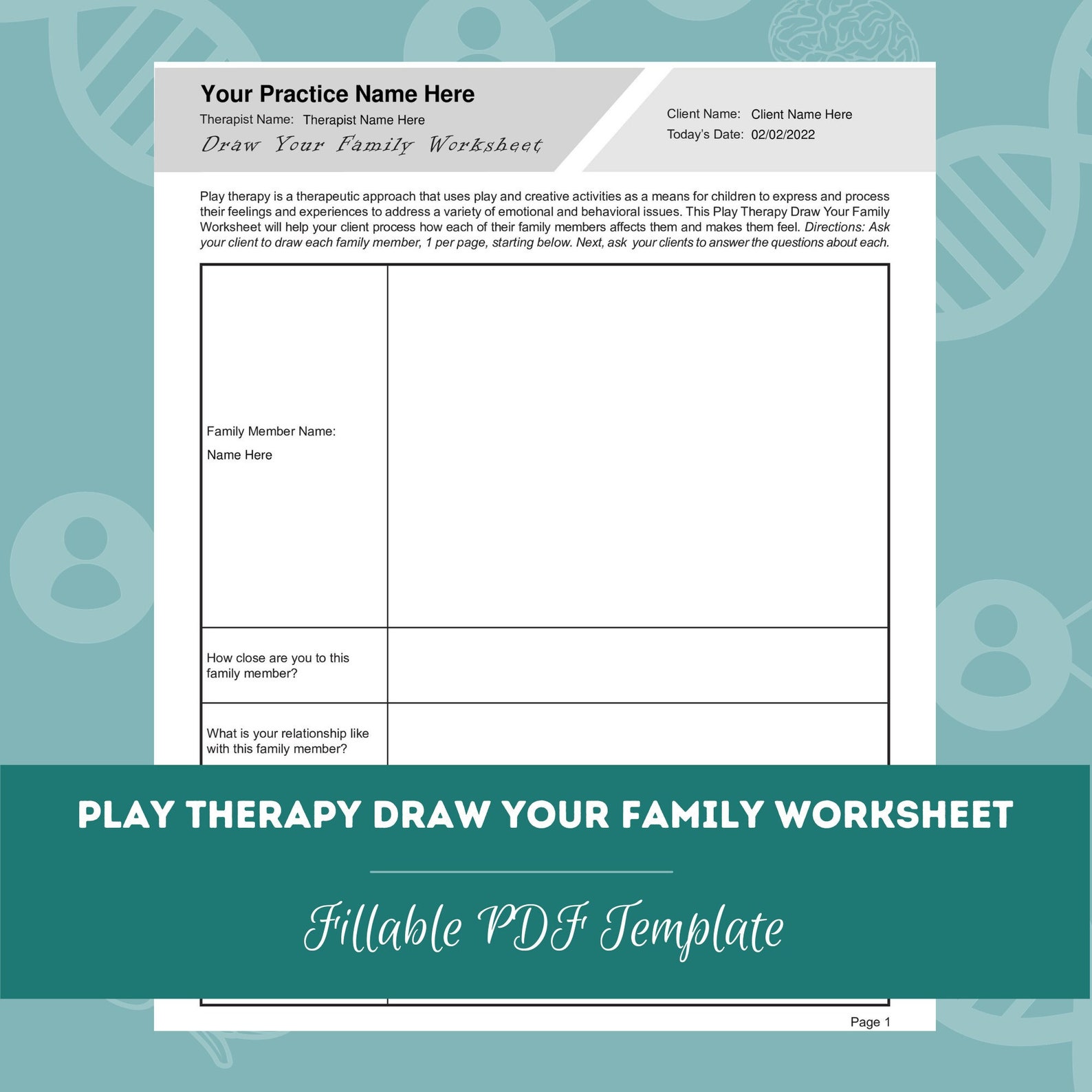 Play Therapy Draw Your Family Worksheet Editable / Fillable PDF ...