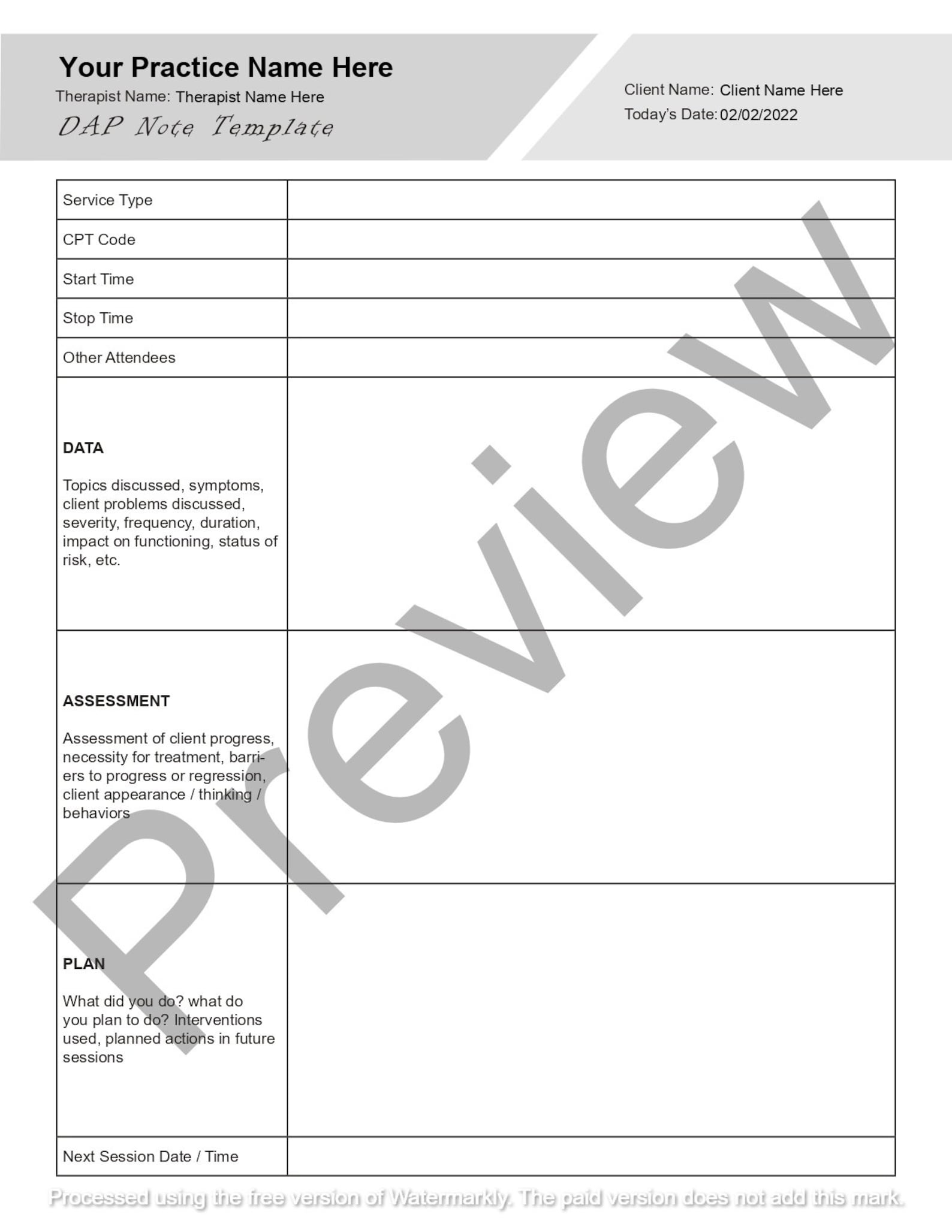 DAP Note Template | Editable / Fillable PDF Template | for Counselors ...