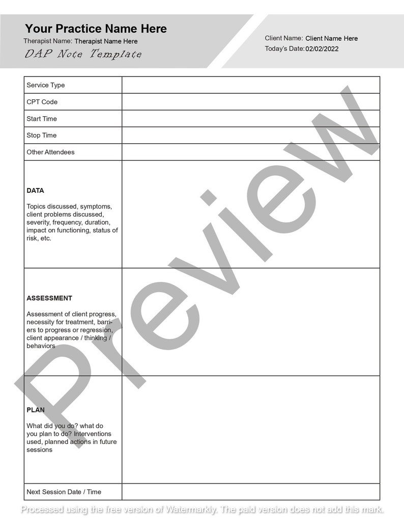 DAP Note Template | Editable / Fillable PDF Template | for Counselors ...