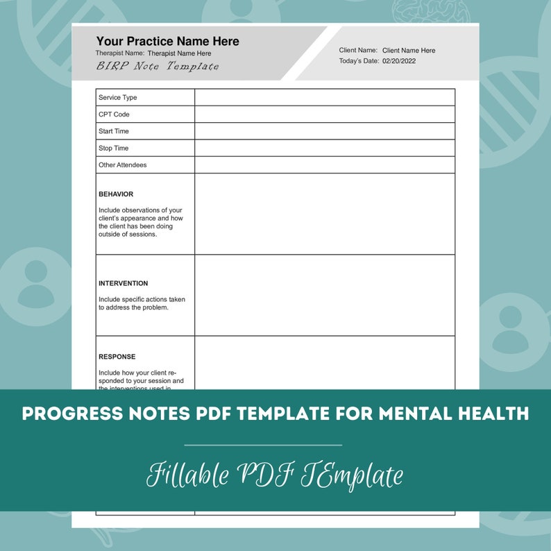 Progress Notes PDF Templates for Mental Health | Editable / Fillable ...