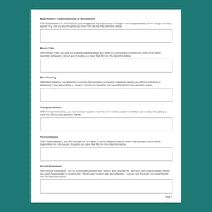 CBT: Cognitive Distortions Worksheet | Editable / Fillable PDF | for ...