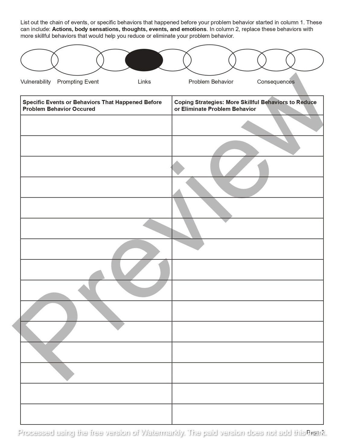 DBT Chain Analysis Worksheet | Editable / Fillable PDF Template | for ...