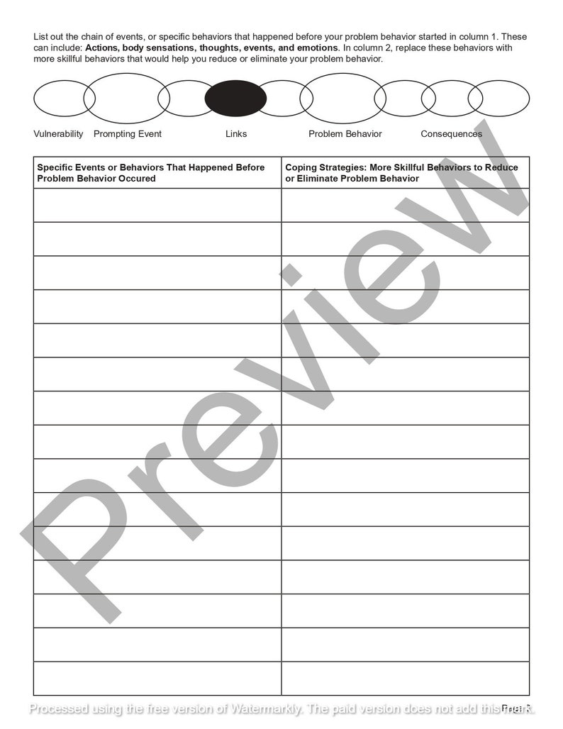DBT Chain Analysis Worksheet | Editable / Fillable PDF Template | for ...
